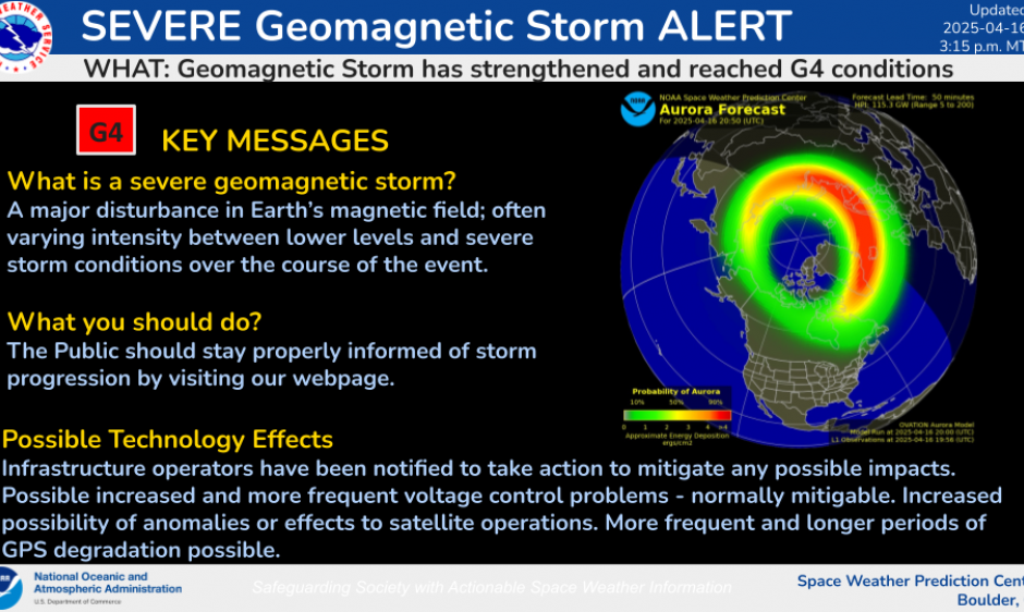 G4 (Severe) Geomagnetic Storm Levels Observed | NOAA / NWS Space Weather Prediction Center